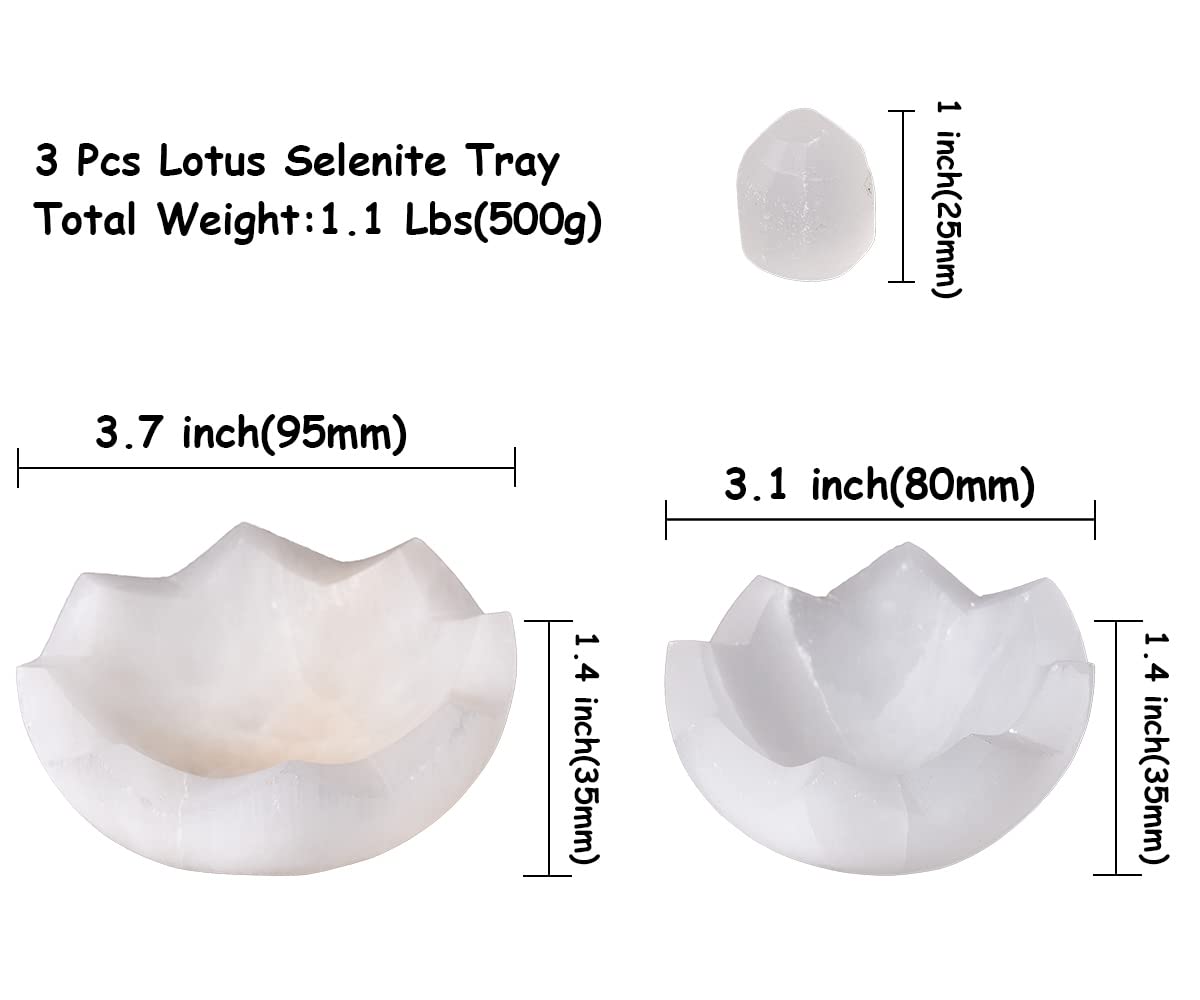 JIC Gem Morocco 1.1 Lbs Natural Lotus Shaped Selenite Charging Tray Set for Quartz Crystals,Selenite Charging Plate Station,Charging Selenite Bowl for Stones