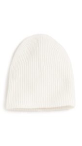 white + warren women's plush rib cashmere beanie, soft white, one size