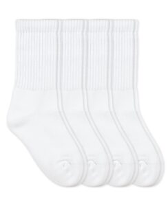 jefferies socks mens womens military ribbed cushion sport crew socks 4 pair pack (9-11, white)