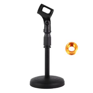 poocar desktop microphone stand,heavy duty table desk microphone stand with non-slip metal base, 3/8" and 5/8" adapter adjustable height for blue yeti snowball spark & other microphone