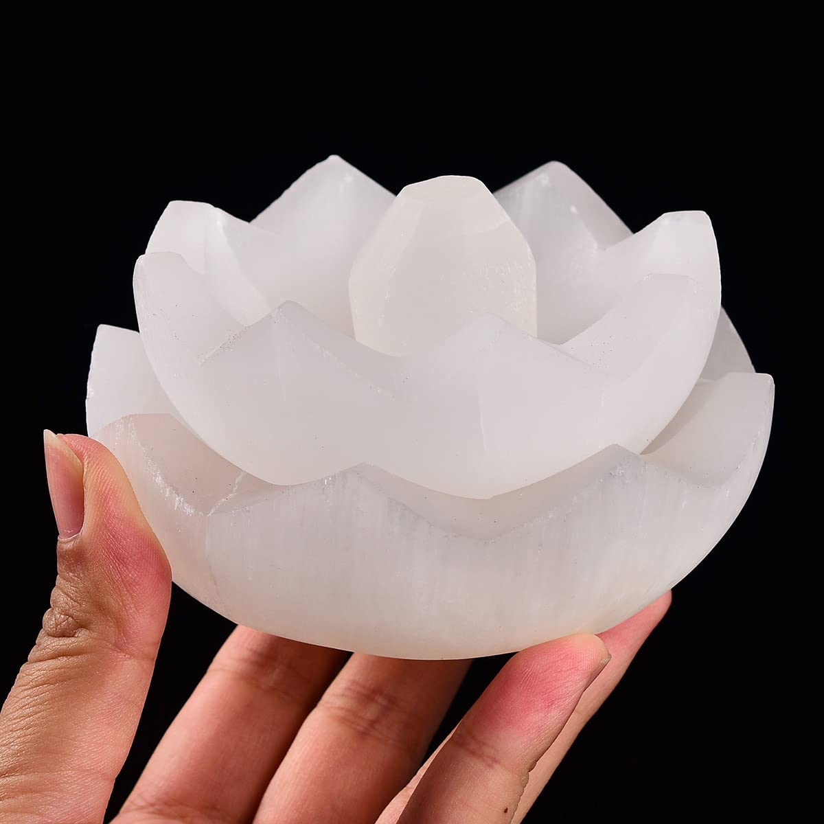 JIC Gem Morocco 1.1 Lbs Natural Lotus Shaped Selenite Charging Tray Set for Quartz Crystals,Selenite Charging Plate Station,Charging Selenite Bowl for Stones