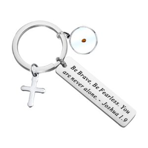 feelmem mustard seed faith gift be brave be fearless you are never alone joshua 1:9 bible verse keychain inspirational faith gift religious jewelry (mustard seed-ky)