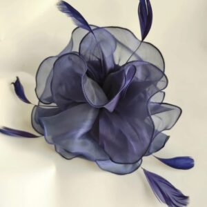 Women Organza Fascinator Hat Flower Feather Fascinators Tea Party Hat Headwear Fascinator Headband for Wedding Evening Church Navy