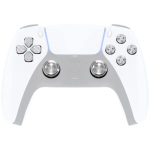 extremerate silver metal thumbsticks dpad abxy buttons for ps5 controller, custom replacement aluminum analog thumbsticks & action buttons & direction keys for ps5 controller - controller not included