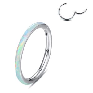 wyr unisex nose ring hoop with white opal 20g(0.8mm) diameter 10mm 316l surgical stainless steel hinged flat hinged segment ring lip rings helix cartilage rook earrings, silver color ring