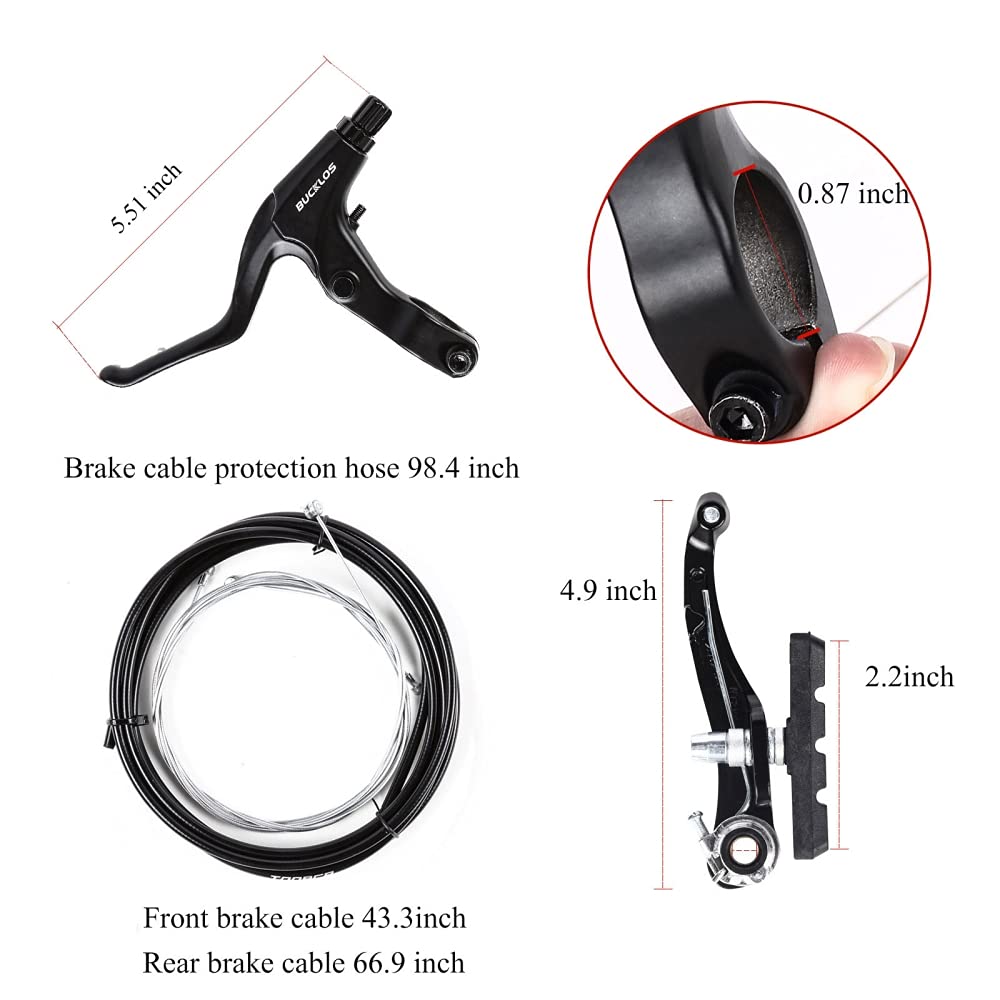 BUCKLOS Mountain Bike V Brake Set for Most Bikes V-Brake Calipers with 2PC MTB Road Bicycle Universal Brakes Line Cable Housing and Brake Levers (Front and Rear) City Bike Black Durable