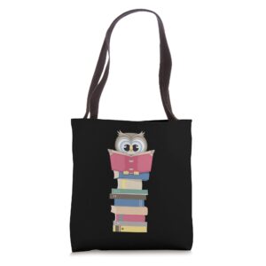 kawaii owl reads book - reading bookworm library book lover tote bag