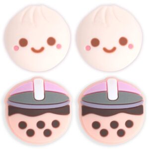 belugadesign boba dumpling thumb grips | cute food pork bun face bubble tea | kawaii japanese button joystick cap cover | compatible with nintendo switch standard lite oled