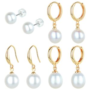 pearl earrings14k gold plated freshwater pearl earring 4 pairs pearl drop earrings for women