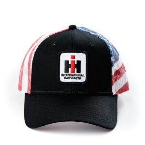 J&D Productions, Inc. International Harvester IH Logo Hat, Black with Flag Mesh Back