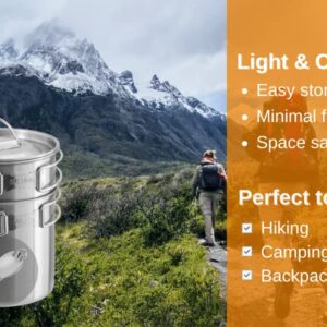 BeGrit Camping Pots Camping Cups and Mugs 304 Stainless Steel with Folding Spoon, Vented Lids