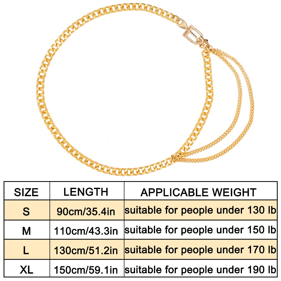 YeeHeen Chain Belt for Women Gold Multilayer Waist Chain Dress Body Chains for Girls Plus Size 130CM Gold