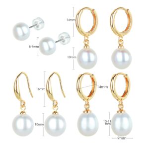 Pearl Earrings14K Gold Plated Freshwater Pearl Earring 4 Pairs Pearl Drop Earrings for Women