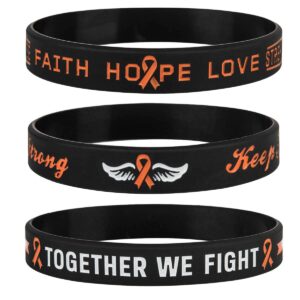 sainstone orange awareness ribbon silicone bracelets with saying - faith, hope, love, keep faith, be strong - cancer & cause wristbands gifts for men women, patients, survivors, family (unisex)