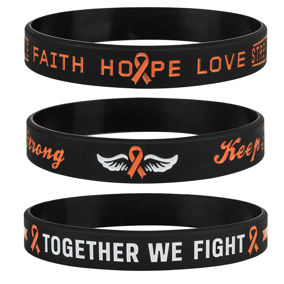 Sainstone Orange Awareness Ribbon Silicone Bracelets with Saying - FAITH, HOPE, LOVE, KEEP FAITH, BE STRONG - Cancer & Cause Wristbands Gifts for Men Women, Patients, Survivors, Family (Unisex)