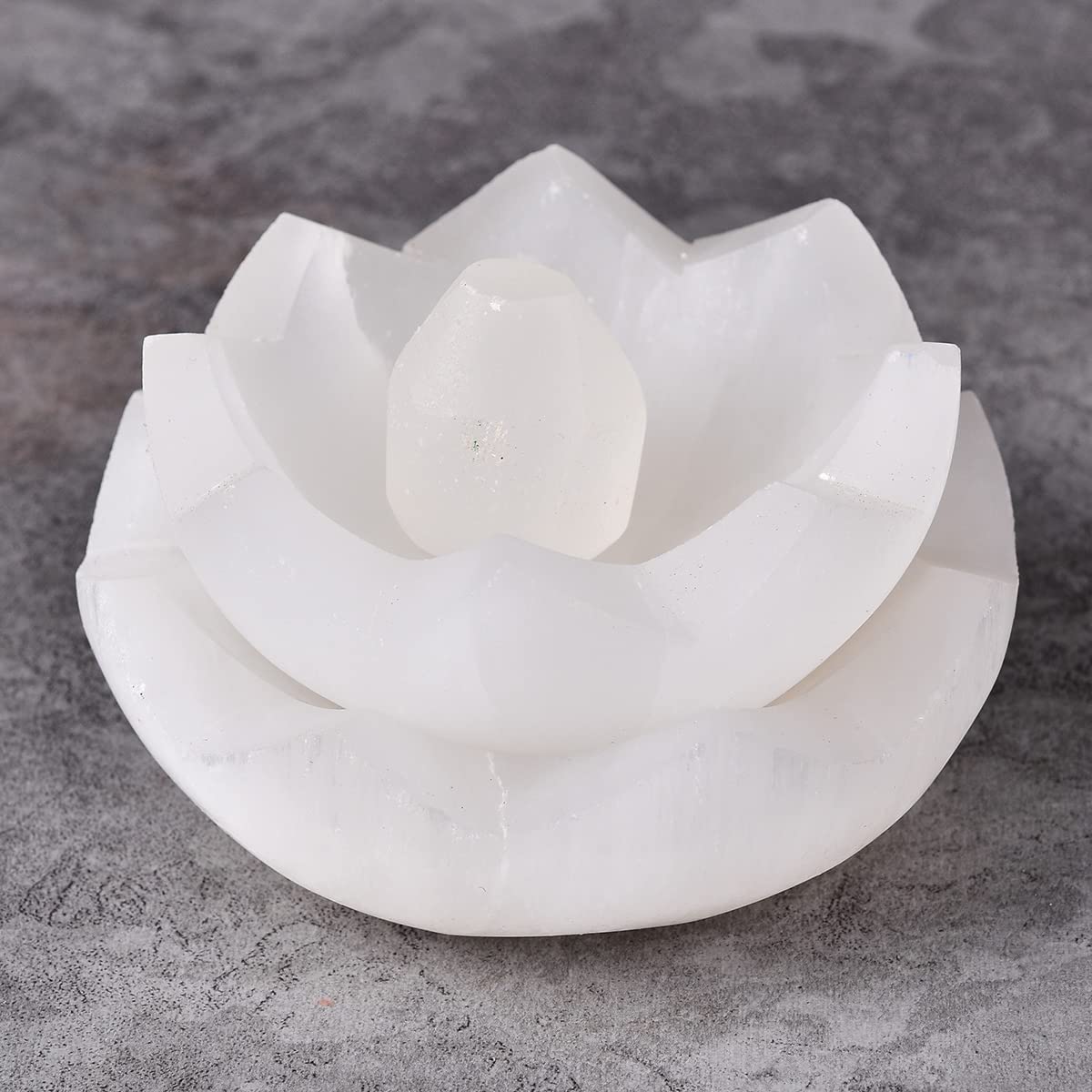 JIC Gem Morocco 1.1 Lbs Natural Lotus Shaped Selenite Charging Tray Set for Quartz Crystals,Selenite Charging Plate Station,Charging Selenite Bowl for Stones