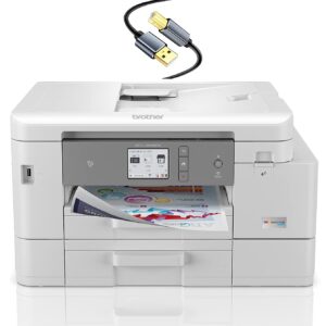 brother inkvestment tank mfc-j4535dw wireless color all-in-one inkjet printer - print copy scan fax - 20 ppm, 4800 x 1200 dpi, 8.5" x 14", auto 2-sided printing, 20-sheet adf, tillsiy printer cable