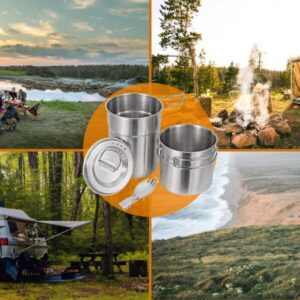 BeGrit Camping Pots Camping Cups and Mugs 304 Stainless Steel with Folding Spoon, Vented Lids