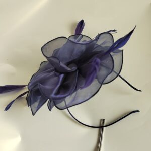 Women Organza Fascinator Hat Flower Feather Fascinators Tea Party Hat Headwear Fascinator Headband for Wedding Evening Church Navy