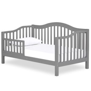 dream on me austin toddler day bed in steel grey, greenguard gold certified, jpma certified, non-toxic finishes, low to floor design, side safety guard rail