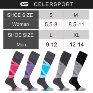 CS CELERSPORT 2 Pack Merino Wool Men's Ski Socks with Full Cushion, Winter Warm Thermal Socks for Skiing Snowboarding, Black+Light Grey, Large