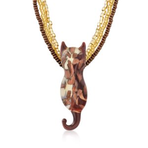 ross-simons italian multicolored murano glass 3-strand cat pendant necklace with 18kt gold over sterling. 20 inches