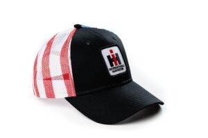 j&d productions, inc. international harvester ih logo hat, black with flag mesh back