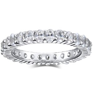 espere rhodium plated sterling silver oval cut cz stacking eternity ring full eternity band | 3mm cubic zirconia wedding band women's stackable promise rings (silver, 4)