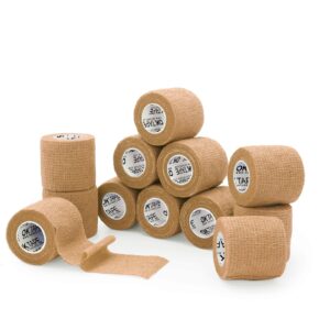 ok tape self adherent cohesive bandages wrap 12packs, 2 inches x 5 yards, non-woven self adhesive athletic sports wrap tape, vet wrap bandages tape, for thumb finger wrist ankle (beige)