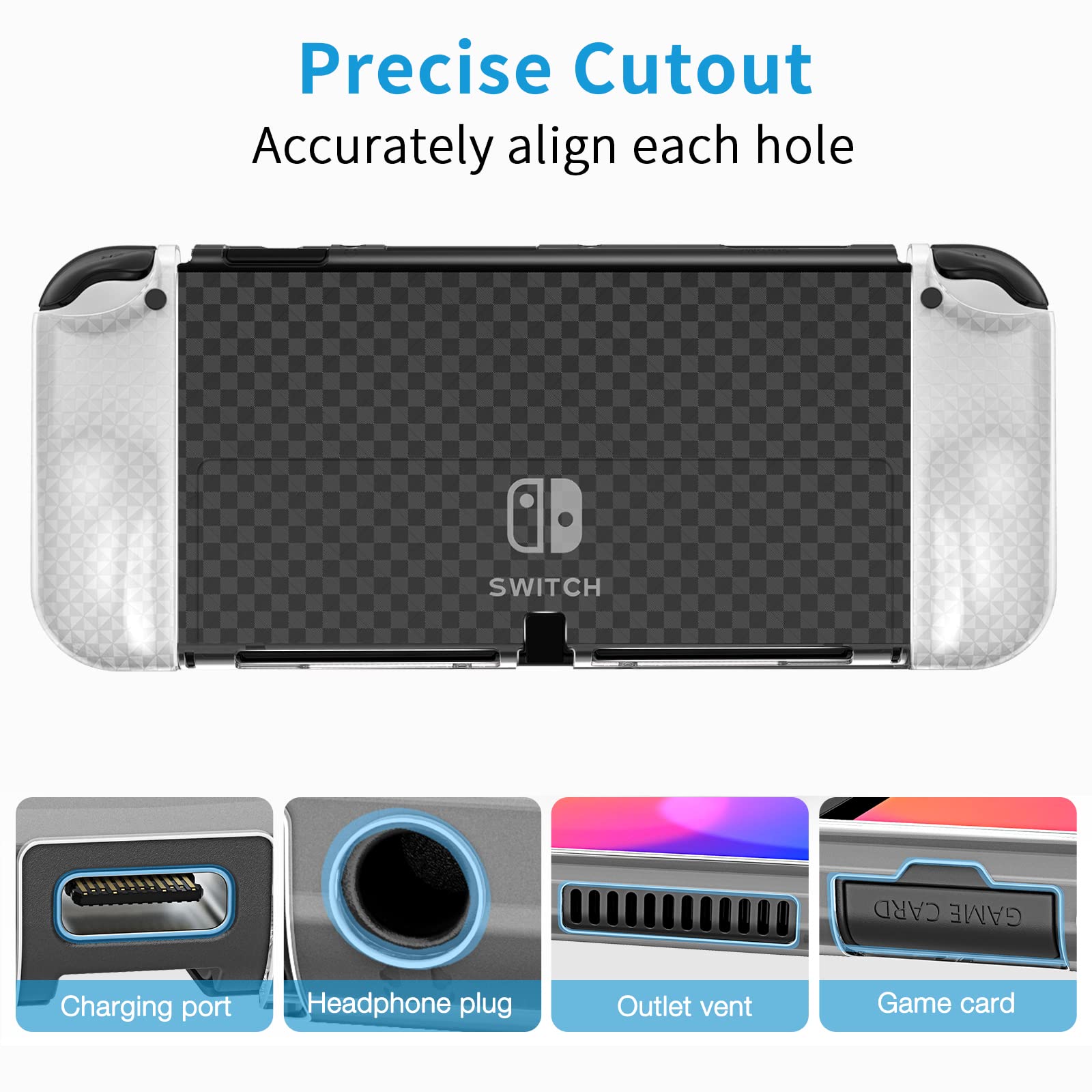 HEYSTOP Nintendo Switch OLED Carrying Case, 9 in 1 Accessories Kit for 2021 Nintendo Switch OLED with Dockable Protective Case Cover, HD Switch Screen Protector and Thumb Grip Caps (White)