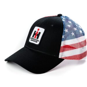 J&D Productions, Inc. International Harvester IH Logo Hat, Black with Flag Mesh Back