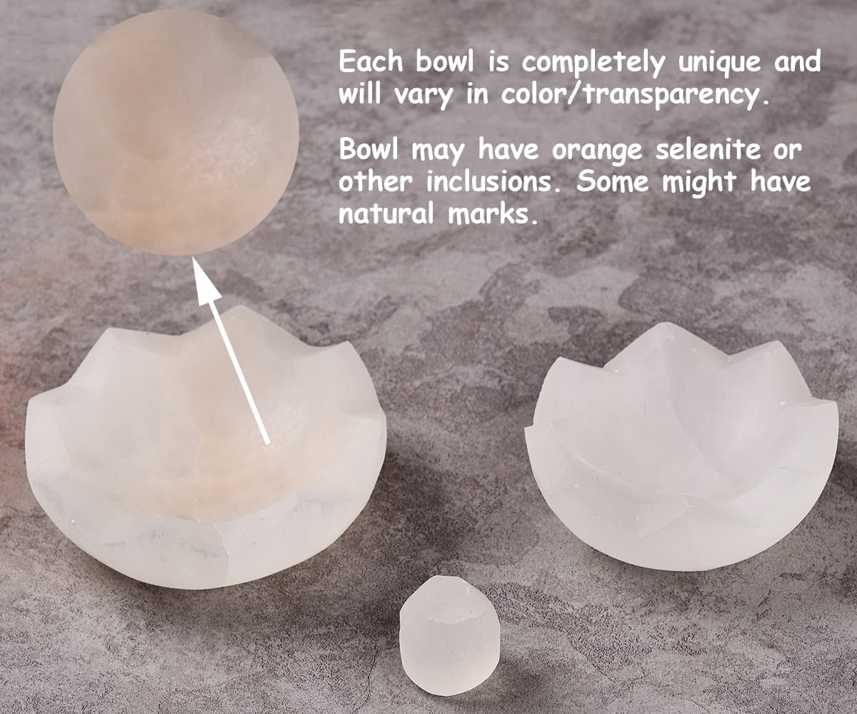 JIC Gem Morocco 1.1 Lbs Natural Lotus Shaped Selenite Charging Tray Set for Quartz Crystals,Selenite Charging Plate Station,Charging Selenite Bowl for Stones