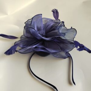 Women Organza Fascinator Hat Flower Feather Fascinators Tea Party Hat Headwear Fascinator Headband for Wedding Evening Church Navy