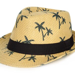 FADACHY Summer Straw Fedora Hat Short Brim Panama Sun Hat Trilby Beach Hat for Men & Women Khaki L Large XL