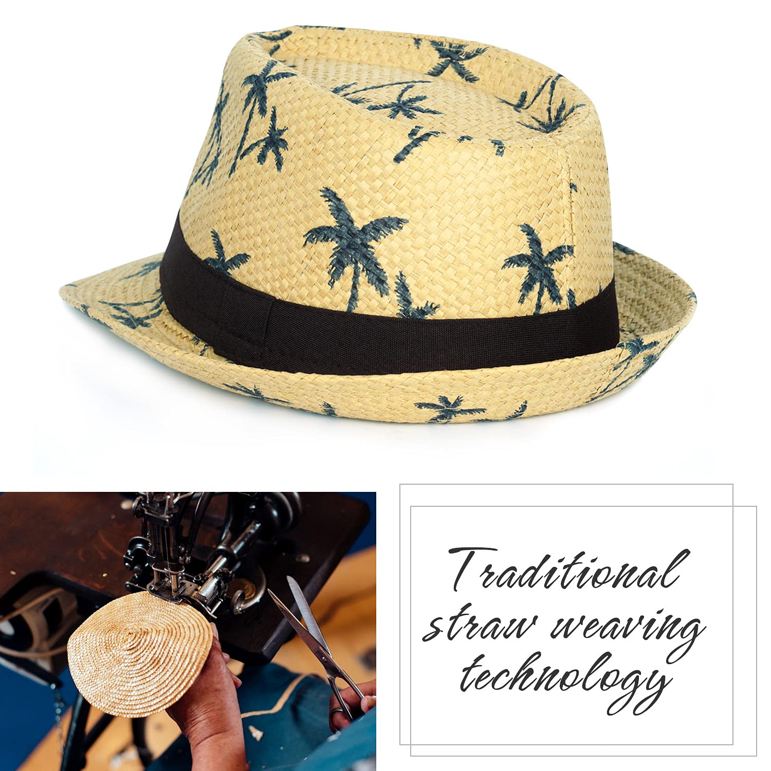 FADACHY Summer Straw Fedora Hat Short Brim Panama Sun Hat Trilby Beach Hat for Men & Women Khaki L Large XL