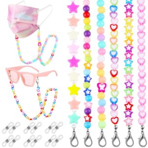 mtlee 6 pieces kids mask lanyard cute beaded glasses chain mask necklace holder with 12 eyeglasses chain ends for women girls for students school present (cute style)