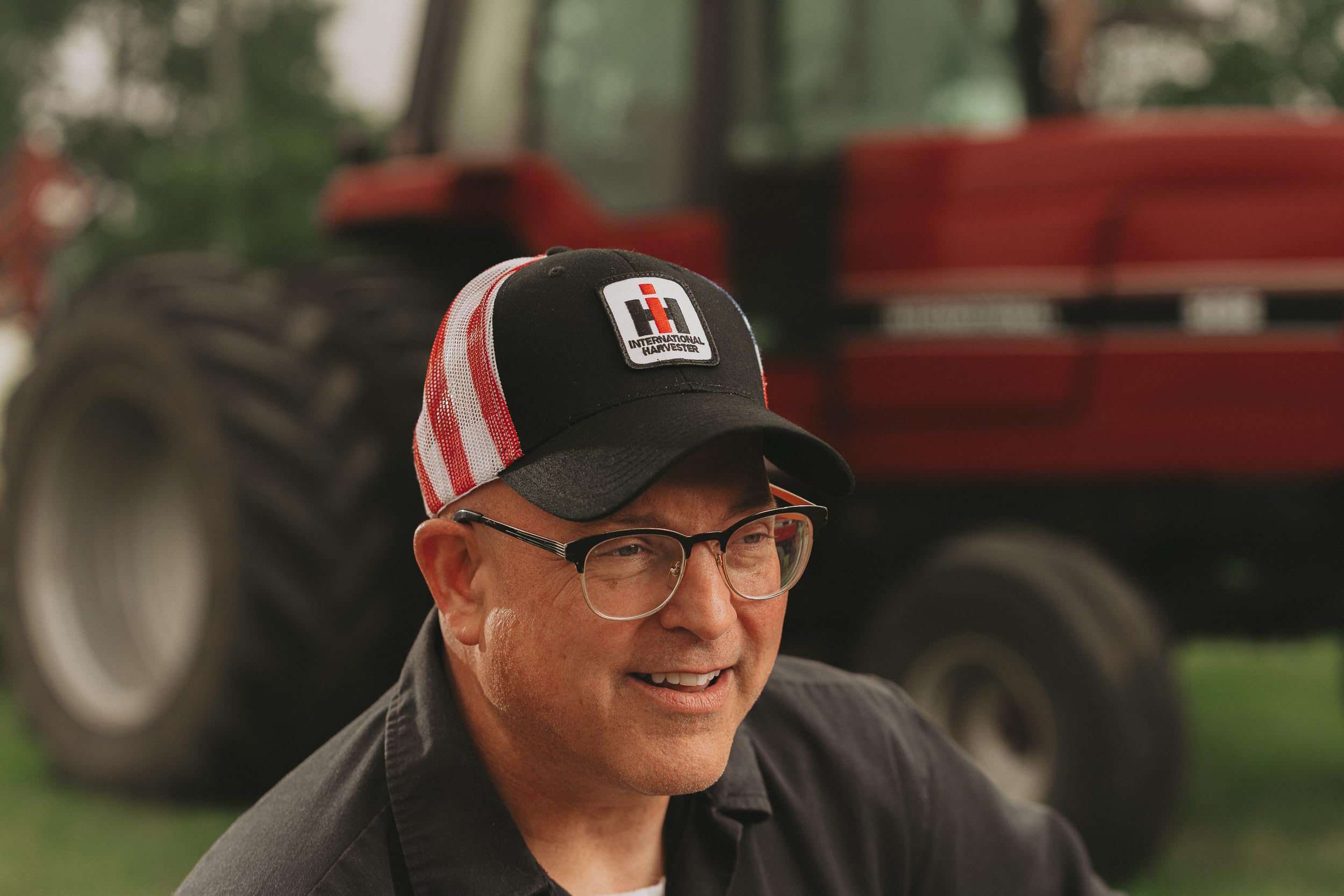 J&D Productions, Inc. International Harvester IH Logo Hat, Black with Flag Mesh Back