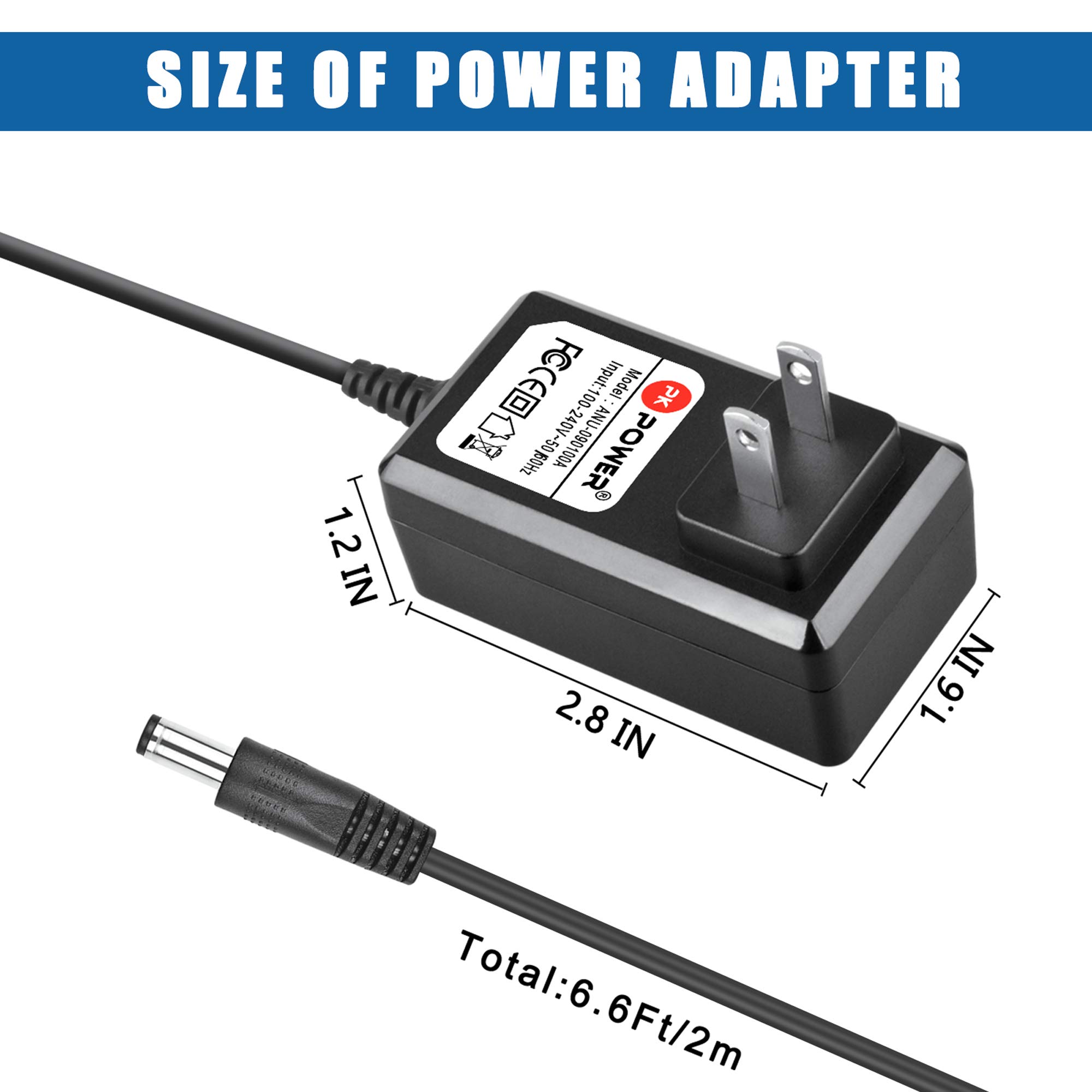 PKPOWER AC Adapter for Zoom AD-16 AD-16A, Power Supply for G1 G1X G1N G1XN G1Xon Power H2 H4 Handy Recorder, Boss Guitar Effects Pedal Power Supply Adapter Charger