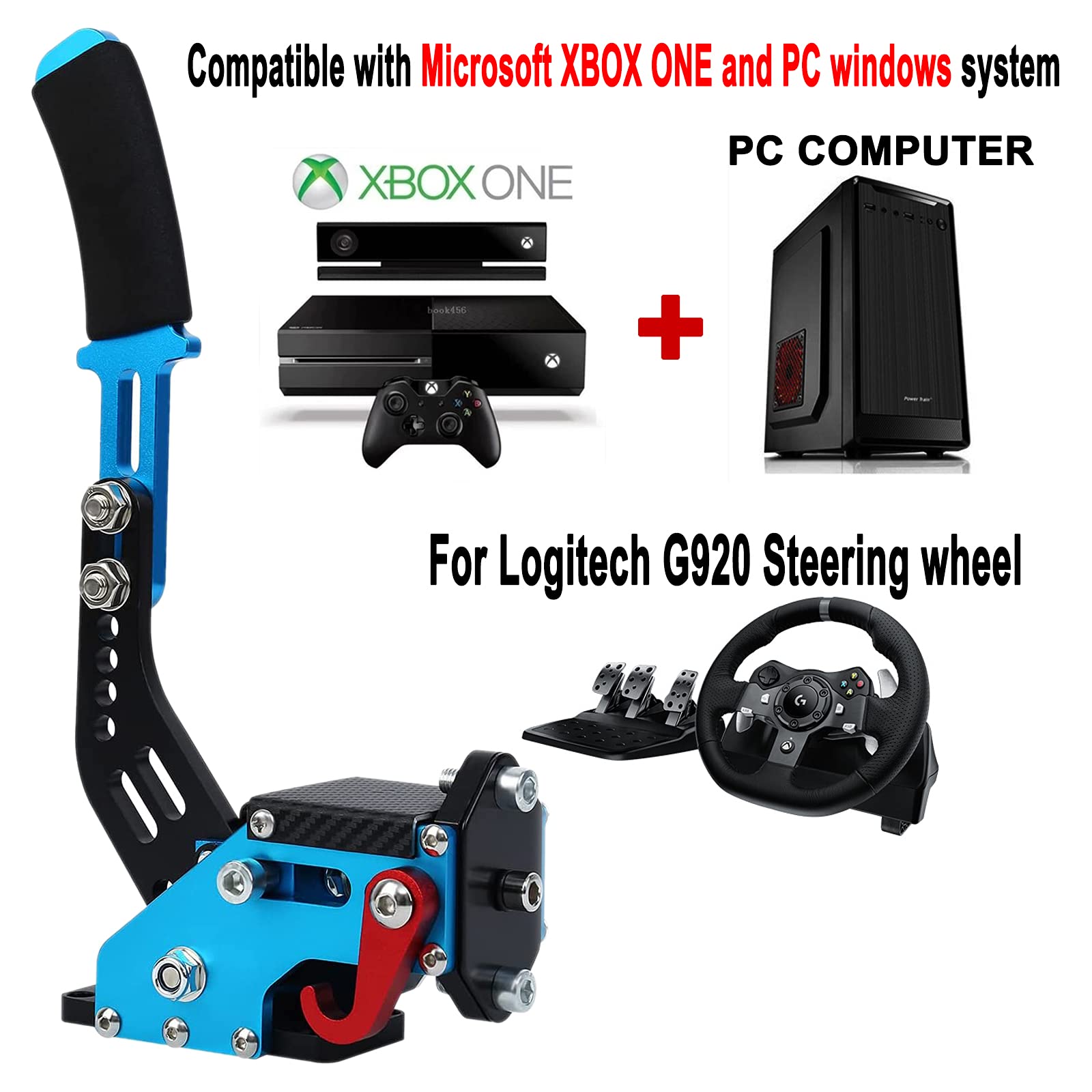 Obokidly Upgrade 2-IN-1 USB Handbrake Support G920 Compatible with XBOX ONE S/X + PC For Simracing Game Sim Rig With Stainless Steel Fixed Plate (Blue-3)