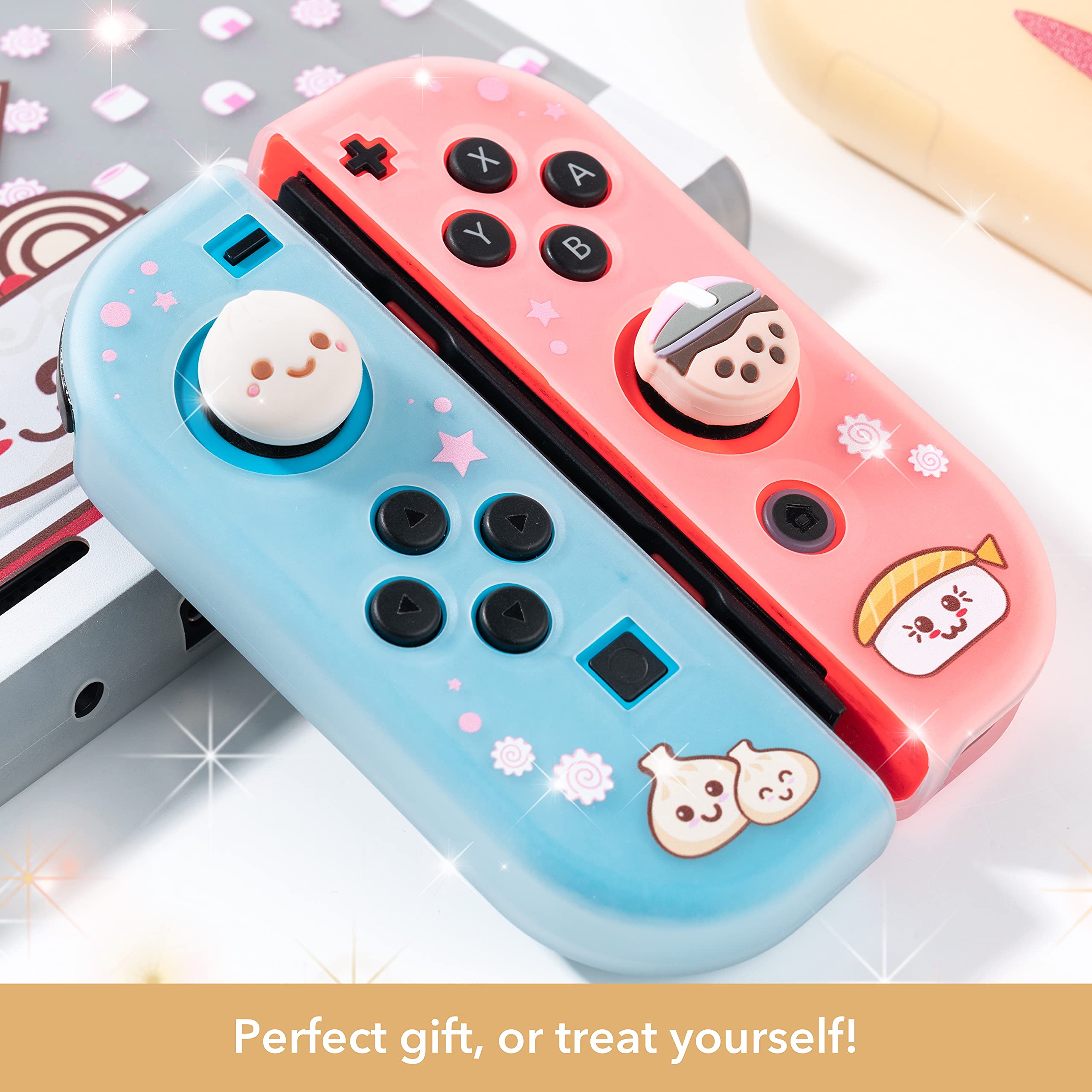 BelugaDesign Boba Dumpling Thumb Grips | Cute Food Pork Bun Face Bubble Tea | Kawaii Japanese Button Joystick Cap Cover | Compatible with Nintendo Switch Standard Lite OLED