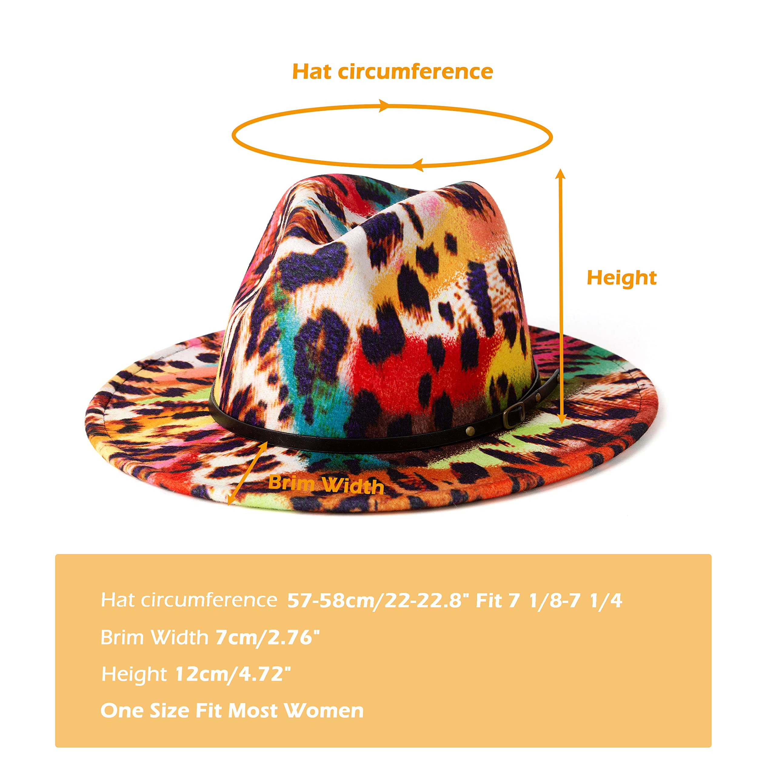 Gossifan Women Two Tone Wide Brim Fedora Felt Panama Hats Classic Belt Buckle Color Leopard/Black