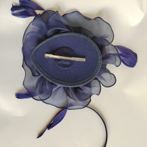 Women Organza Fascinator Hat Flower Feather Fascinators Tea Party Hat Headwear Fascinator Headband for Wedding Evening Church Navy