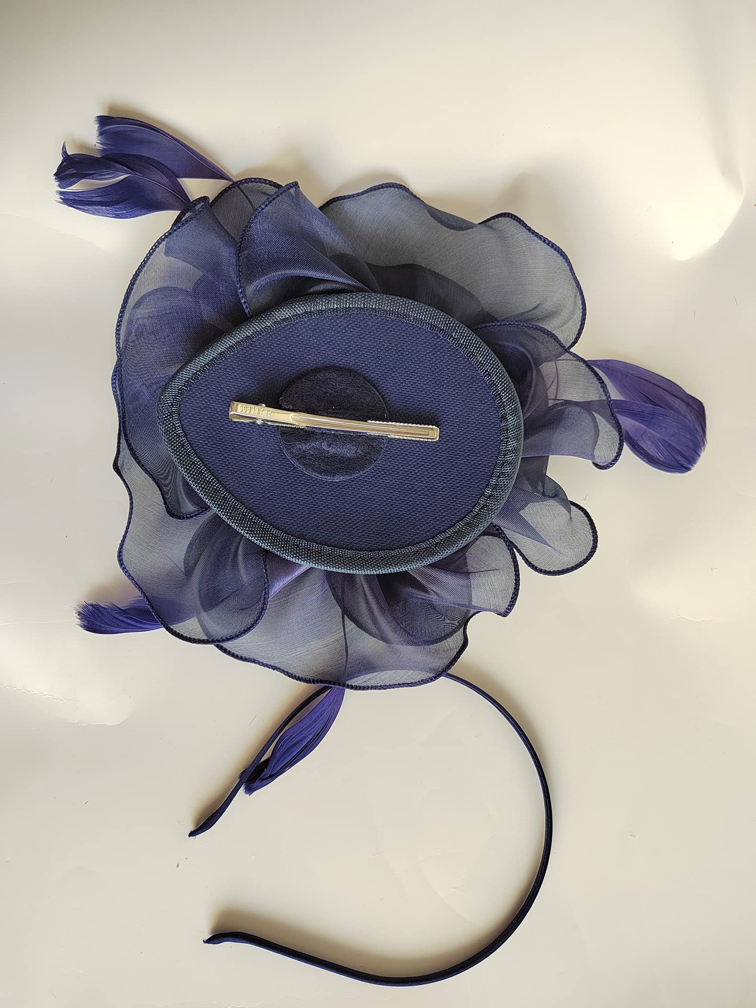 Women Organza Fascinator Hat Flower Feather Fascinators Tea Party Hat Headwear Fascinator Headband for Wedding Evening Church Navy