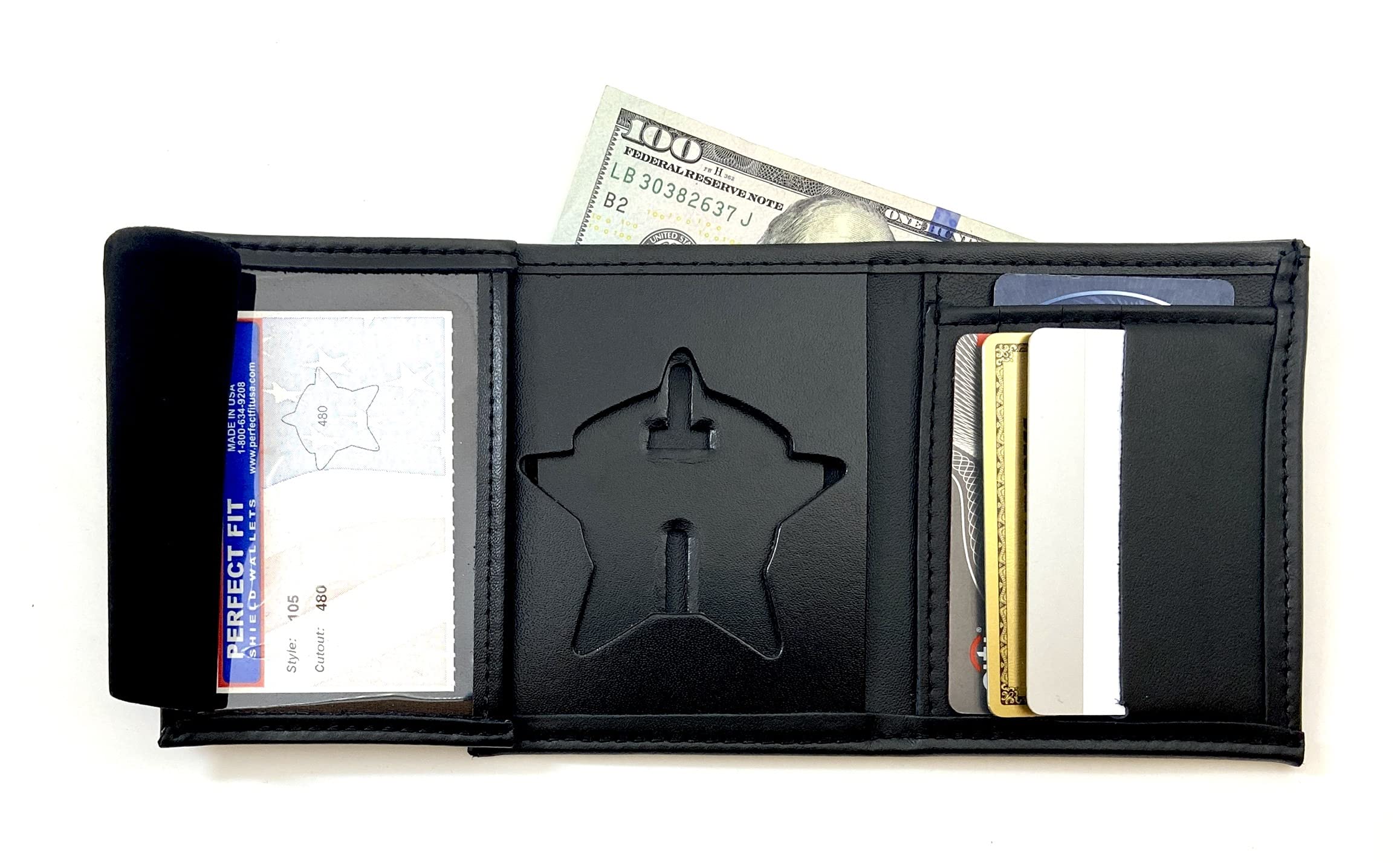 Perfect Fit Shield Wallets Chicago Patrol Hidden Badge Wallet Leather Black (Cutout PF480)