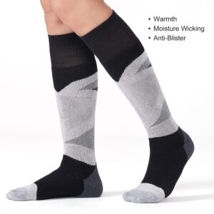 CS CELERSPORT 2 Pack Merino Wool Men's Ski Socks with Full Cushion, Winter Warm Thermal Socks for Skiing Snowboarding, Black+Light Grey, Large