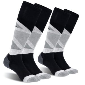 cs celersport 2 pack merino wool men's ski socks with full cushion, winter warm thermal socks for skiing snowboarding, black+light grey, large