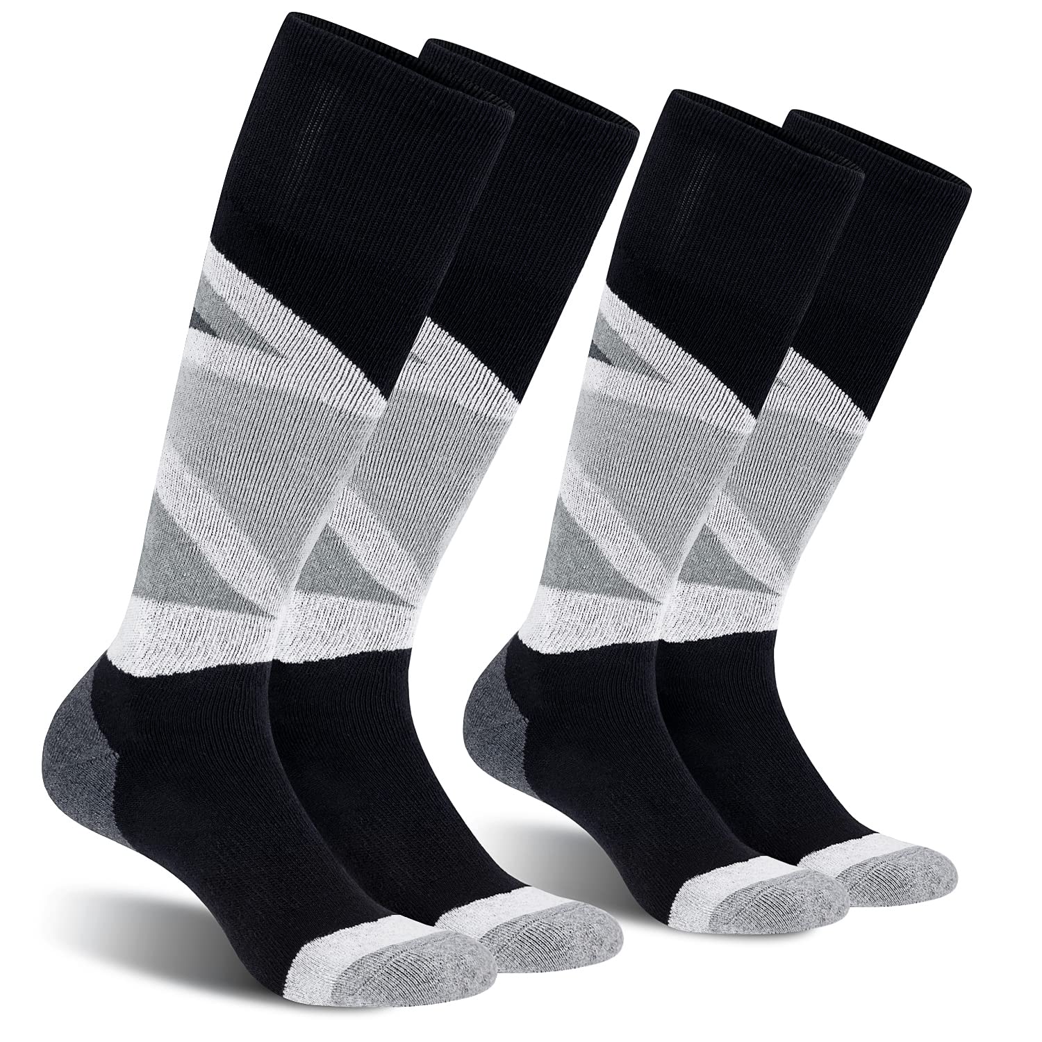 CS CELERSPORT 2 Pack Merino Wool Men's Ski Socks with Full Cushion, Winter Warm Thermal Socks for Skiing Snowboarding, Black+Light Grey, Large