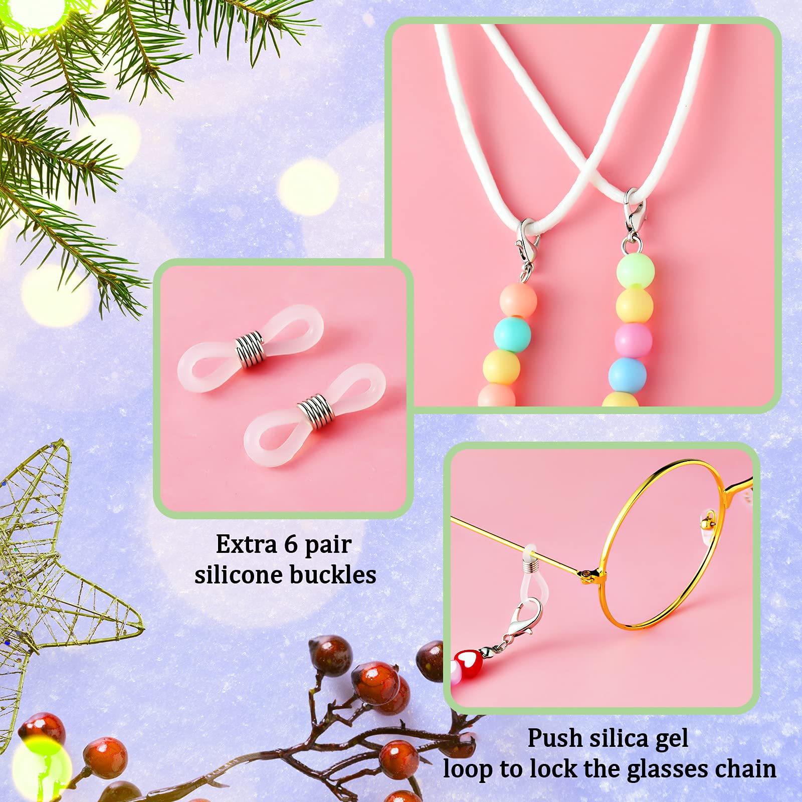 MTLEE 6 Pieces Kids Mask Lanyard Cute Beaded Glasses Chain Mask Necklace Holder with 12 Eyeglasses Chain Ends for Women Girls for Students School Present (Cute Style)