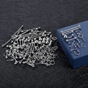 Oveta 150PCS Body Piercing Jewelry Lot 14G 16G 20G Stainless Steel Nose Lip Tongue Cartilage Tragus Eyebrow Industrial Barbell Belly Button Rings Piercing Kit Jewelry (Silver)