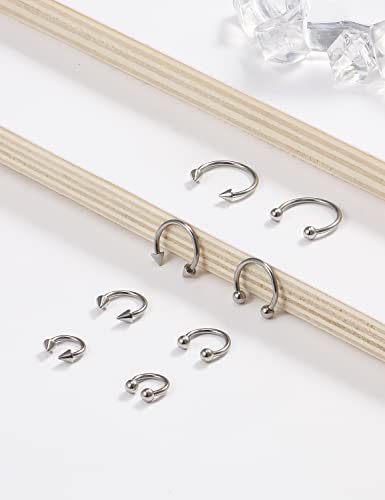 Ovxznts 16G Surgical Steel Nose Septum Horseshoe Hoop Earring Eyebrow Tragus Helix Lip Rings Piercing Jewelry Ball Spike Silver-tone